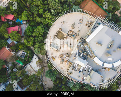 top overhead view of th tall skyscraper building roof remote isolated ...