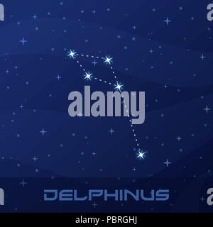 Delphinus (The Dolphin) constellation, vector illustration with the ...