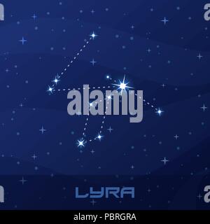 Lyra constellation. Starry night sky. Cluster of stars and galaxies. Deep space. Vector ...