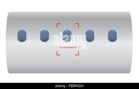 Cut here in emergency on airplane for emergenct team cut airplane Stock ...