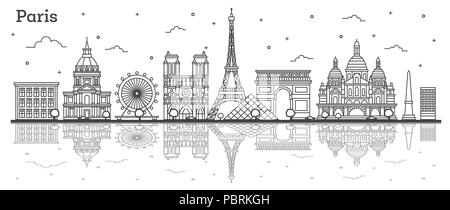 Outline Paris France City Skyline with Color Buildings Isolated on ...