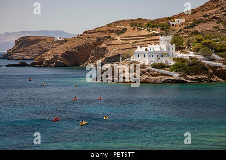 Greece, the island of Ios, "far out" beach from the hillside in early ...