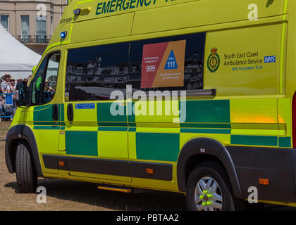 Side view of yellow ambulance rescue ems van car parked near ...