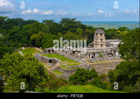 Aerial Panorama of Palenque archaeological site, a pre-Columbian Maya ...