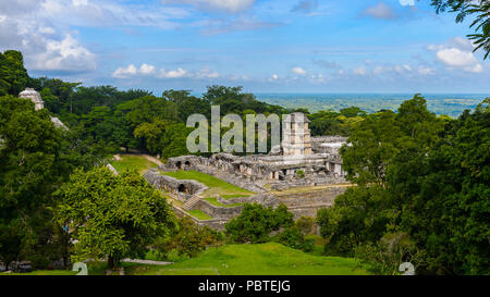 Aerial Panorama of Palenque archaeological site, a pre-Columbian Maya ...