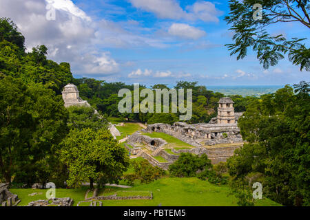 Aerial Panorama of Palenque archaeological site, a pre-Columbian Maya ...