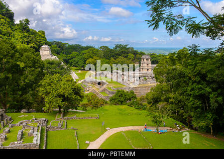 Aerial Panorama of Palenque archaeological site, a pre-Columbian Maya ...