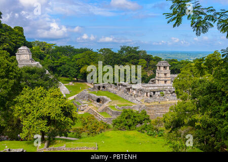 Aerial Panorama of Palenque archaeological site, a pre-Columbian Maya ...