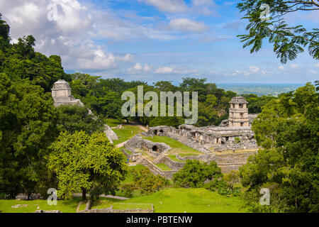 Aerial Panorama of Palenque archaeological site, a pre-Columbian Maya ...