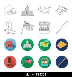 Cowboy boots, national flag, slot machine, baseball bat. USA country ...