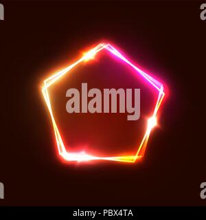 Abstract Neon Pentagon Electric Frame On Transparent Background. Night ...