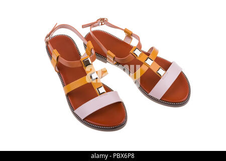 Beige Rubber Summer Sandals isolated on white background. Top view ...