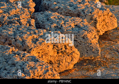 Exposed limestone rocks along shore of Lake Travis, Austin, Texas, USA ...