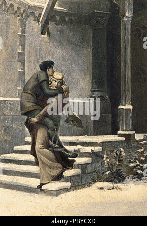 Emma mit Eginhard im Huckepack depicts a historical scene, likely ...