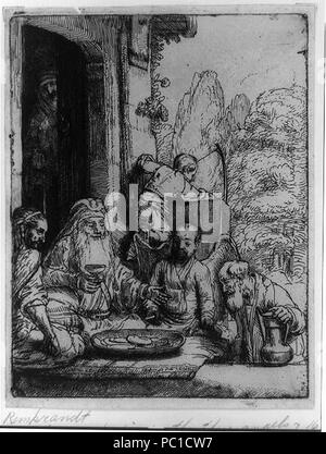 Abraham entertaining the three angels Stock Photo - Alamy