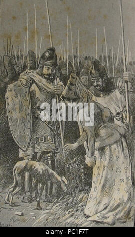 'Légende de la Hougue-Bie' by Loevy illustrates a historical scene set ...