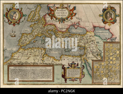 Abraham Ortelius' 'Romani Imperii Imago' is a historical map depicting ...