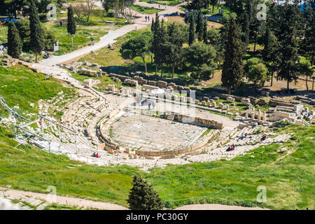Ruins of ancient theater of Dionysus seen from the hill of Athens Acropolis, Greece Stock Photo ...