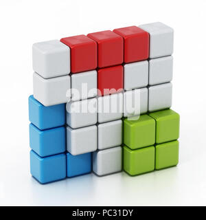 Building blocks forming a cube alltogether. 3D illustration Stock Photo ...