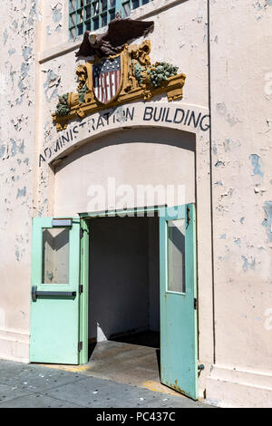 Entrance to Administration Building, Alcatraz Prison, Alcatraz Island ...