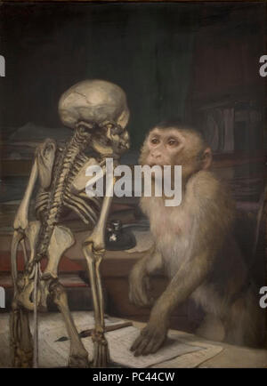 Affe vor Skelett Stock Photo - Alamy