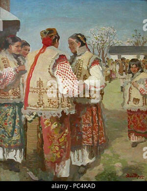 'Trush Hutsul Girls Near the Church' depicts a pastoral scene ...