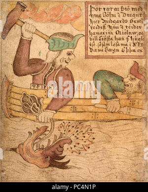 583 SÁM 66, 79v, Thor and Jörmungandr Stock Photo - Alamy