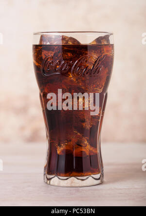 Original glass of Coca Cola with ice and Coca Cola. UK, England, March ...