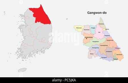 map of Gangwon state of South Korea and location on Korean map Stock ...