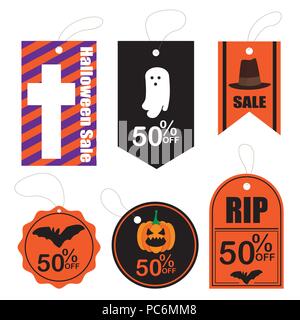 Halloween sale tags vector banner design. Sale text in shopping tags ...