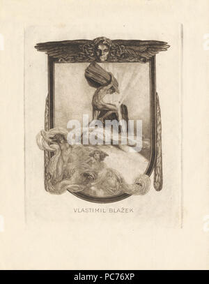 An ex libris by Franz von Bayros, featuring an intricate design ...