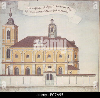 The St. Alexei Church in Riga, built in 1780, is depicted in an artwork ...