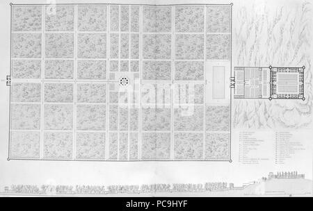 The plan and section of the Qasr e Qajar Castle in Tehran, created by ...