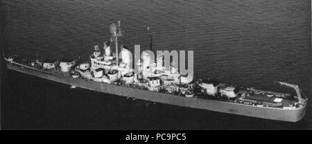 USS Cleveland (CL-55) in floating drydock ABSD-1 off Espiritu Santo on ...