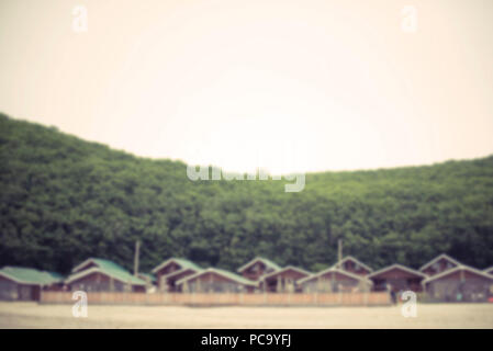 Rustic landscape wooden houses hill forest sky. Defocus beautiful ...