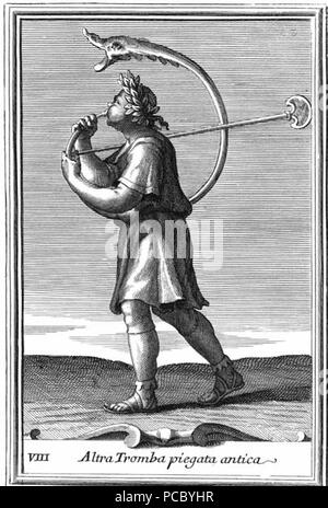 The cornu, an ancient Roman musical instrument, is depicted alongside a ...
