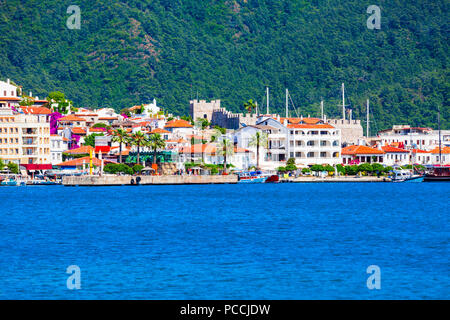 Rhodes city beach aerial panoramic view in Rhodes island in Greece ...