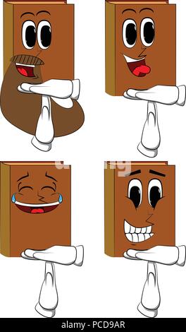 Books with time out hand gesture. Cartoon book collection with costume ...