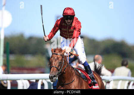 Jockey Oisin Murphy celebrates winning the Coventry Stakes on Berkshire ...