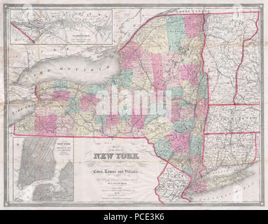 This 1858 Smith Disturnell pocket map of New York is a detailed ...