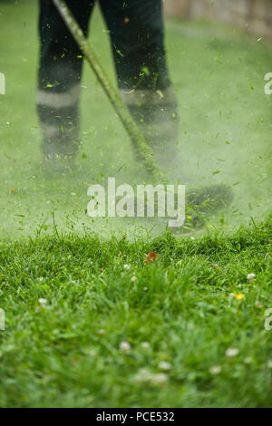 Law mower man trimming grass in the city Stock Photo - Alamy