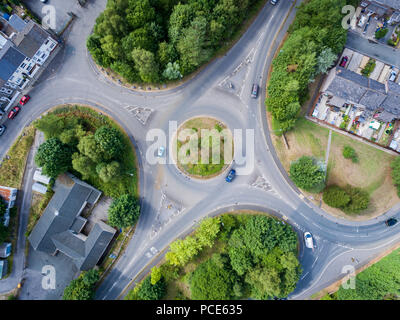 Aerial view small roundabout, also called a traffic circle, road circle ...