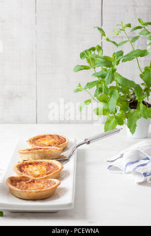 Individual mini quiches on a white rectangular plate Stock Photo - Alamy