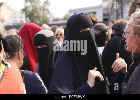 Copenhagen, Denmark - August 1, 2018: Muslim women protest at ...