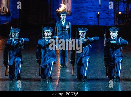Edinburgh Castle guard in full uniform including scottish tartan kilt ...