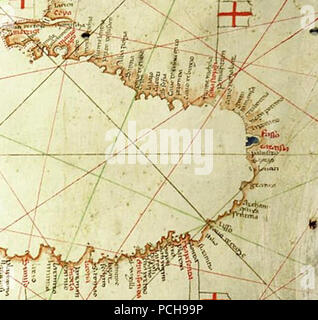 The Portolan Chart by Albino de Canepa, dated 1489, illustrates the ...