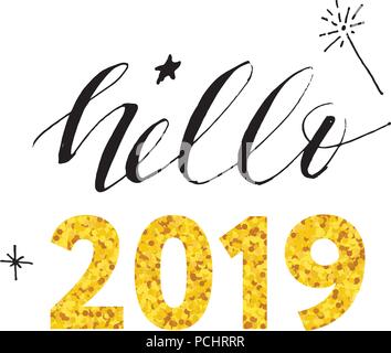 hello 2019 Vector Phrase Lettering Calligraphy Illustration Sticker ...