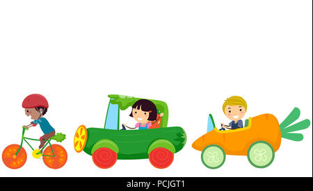 Illustration of Stickman Kids Riding a Vegetable Train with Vegetables ...
