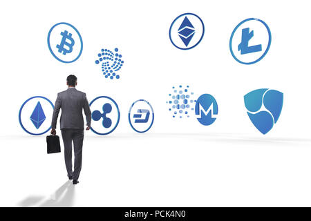 The concept of various cryptocurrencies and businessman Stock Photo - Alamy