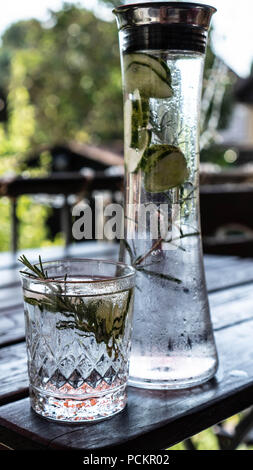 Summer cold drinks: homemade peach sangria with ice , and mint in glass ...
